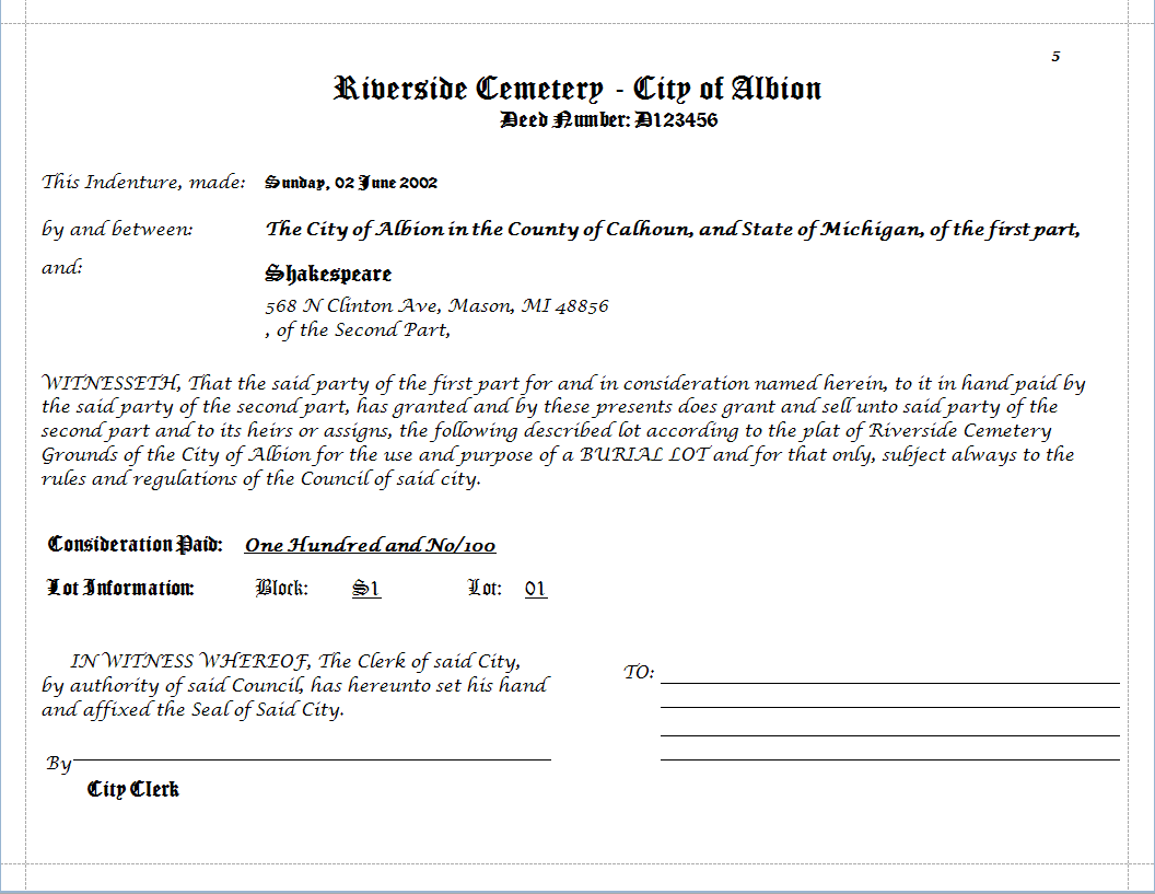 Cemetery Management 5 - BS&A Software